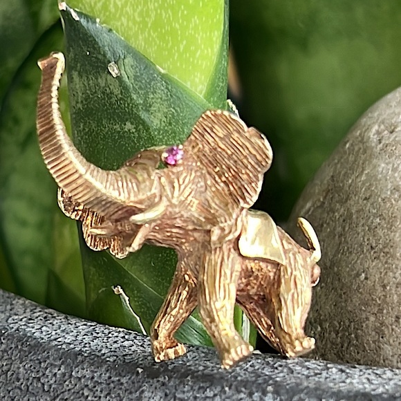 Vintage | Jewelry | 4k Gold And Ruby Elephant Pin | Poshmark